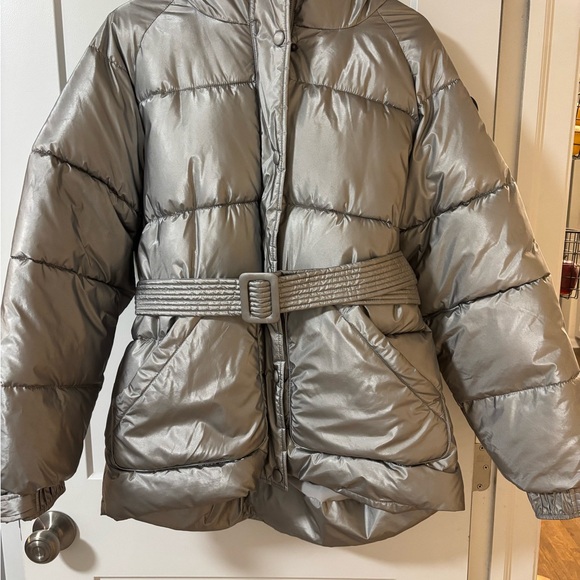 Noize | Jackets & Coats | Noize Metallic Silver Belted Puffer Jacket ...